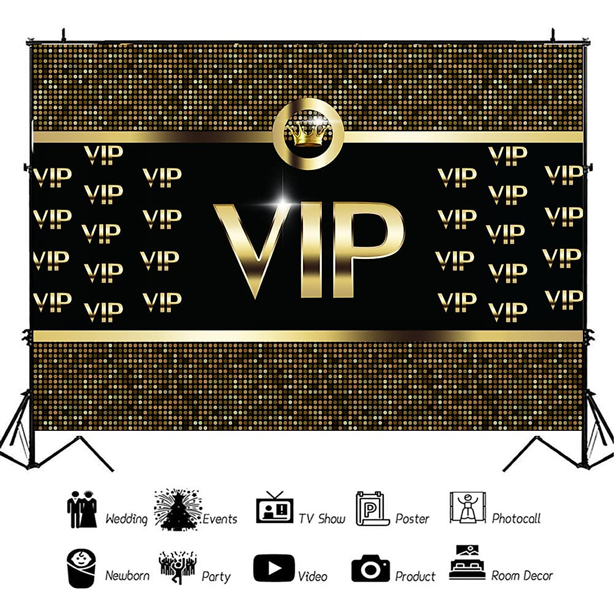 Withu VIP Party Backdrop Crown Black Gold Star Mimetic Show Graduation Birthday Red Carpet Event Photo Studio Backgrounds Celebrity Movie Award Ceremony Banner Props