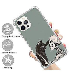 Vusbvelnot Cat and Skull Case Compatible with iPhone 13 Pro Max, Hippie Creepy Black Cat and Skeleton Case for iPhone 13 Pro Max for Teens Men and Women, Cool TPU Bumper Phone Case Cover