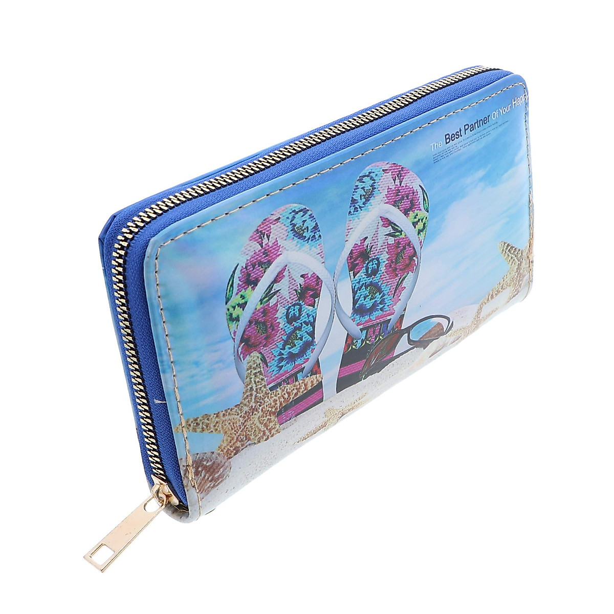 Li'Shay Glossy Zip Around Printed Wallet for Women (Flip Flop)