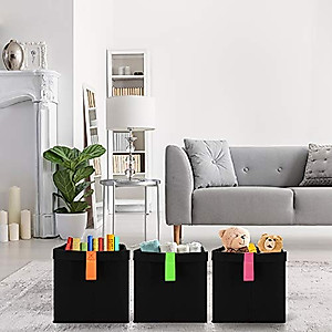 WELAXY storage baskets Felt Foldable Storage Cube bin Shelf Bins with loops handle for Junk keys small things accessories storage and organize 3 pack (Black)