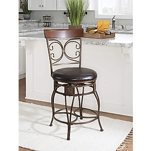 Powell Big and Tall Back Scroll Stool, Counter Height, Dark Bronze/Brown