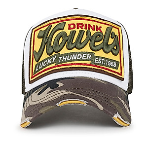 ililily Premium Howels Embroidery Vintage Baseball Cap Distressed Trucker Hat, White/Camo, Medium