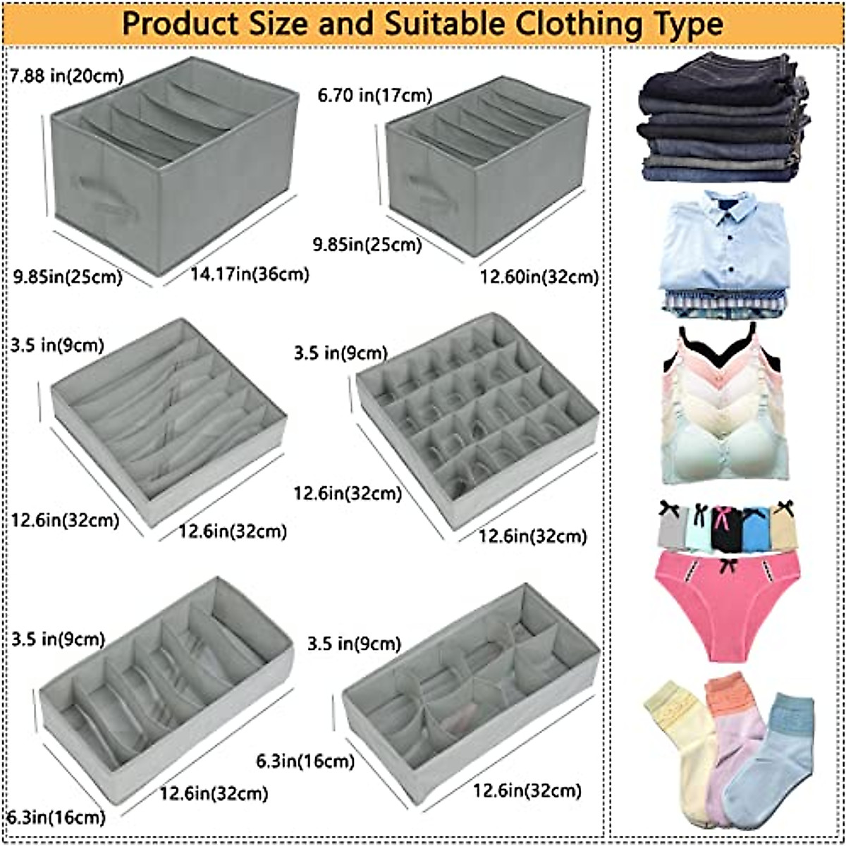 MUIRK Wardrobe Clothes Organizer for Folded Clothes,7Pack Closet Organizers and Storage,Dresser Drawer Organizers for Clothing,Washable Fabric Drawer Organizer Dividers Storage Bins