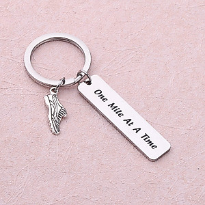 FOTAP Runner Gift One Mile At A Time keychain Runner jewelry Run Gift Marathon Jewelry Runner keychain Marathon gift(One Mile Key)