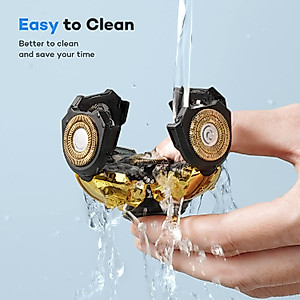 Replacement Head Shavers for Bald Men, 5 and 6 Heads Beard Hair Replacement Blade, Easy to Clean Electric Shaver Fit Your Face and Head Shave for Bald (Gold)