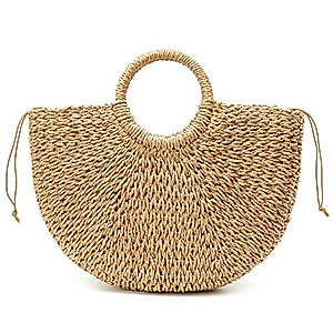 Womens Large Straw Bags Beach Tote Bag Hobo Summer Handwoven Bags Purse With Pom Poms