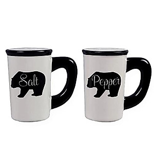 Black Bear Ceramic Handled Salt and Pepper Shakers, Unique Cabin Salt & Pepper Shaker Set for Kitchen Counter, Lodge Home Tabletop Decor Accents