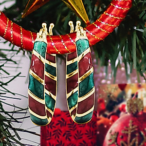 Christmas Hoop Earrings for Women Enamel Holiday Xmas Ornament Loop Earring Charm Jewelry Gift