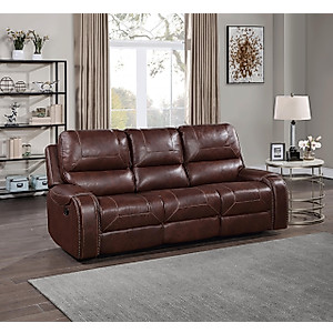 Steve Silver Keily Faux-Leather Manual Motion Recliner Sofas, 2 USB Charging Stations and 2 Electrical Outlets, 2 Cupholders, 86" L x 39" W x 41" H, Brown