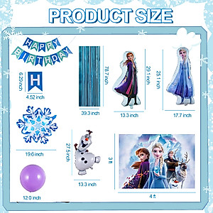 Frozen Birthday Party Supplies, Frozen Party Decorations 82 PCS Include Frozen Backdrop Snowflake Balloon Garland Arch Kit, Elsa, Anna and Olaf Foil Balloon and Happy Birthday Banner for Kids Birthday