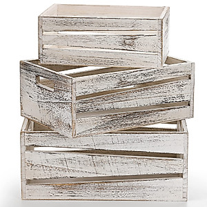 AVLA 3 Pack Wooden Storage Crates, Rustic Nesting Container Bin with Handles, Decorative Farmhouse Wood Basket, Vintage Wood Box Display Risers for Home, Kitchen Pantry Cabinet, Shelf, Counter