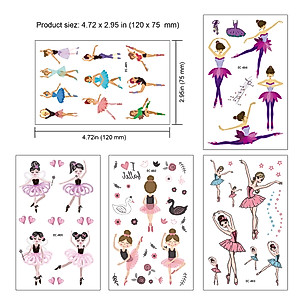 Konsait 186pcs Kids Tattoo Kits, Fake Waterproof Temporary Tattoos Ballet Girls Tattoos for Children's Birthday Party Bags Filler Gift Birthday Party Favors,Dancing Girl Tiara Rose Star LOVE