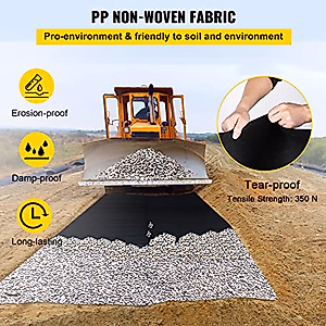 VEVOR Geotextile Landscape, 10ft x 100ft 8 oz Non-Woven PP Drainage 350N Tensile Strength & 440 N Load Capacity, for Ground Cover, Garden Fabric, French Drains, Black