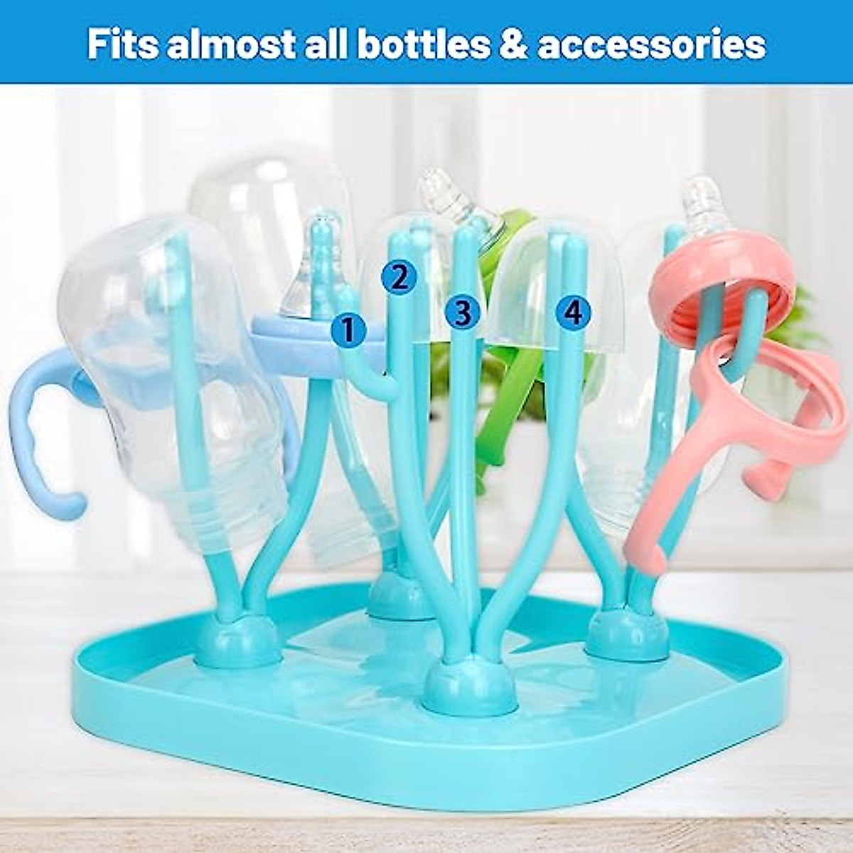Baby Bottle Drying Rack with Bottle Brush Set, Removable Baby Bottle Holder Baby Bottle Rack Dryer and Baby Bottle Brush Cleaner Nipple Cleaner for Baby Accessories Cleaning Drying Bottle Cup (Blue)