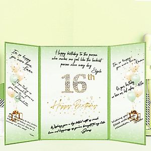 Crenics Sweet 16 Birthday Decorations, Creative 16th Birthday Guest Book Alternative, Sage Green 16th Birthday Signature Book 18" x 12", Great 16 Years Old Birthday Gifts for Girls