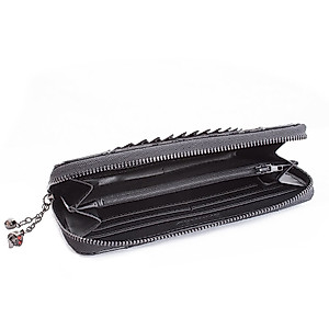 Lost Queen Goth Steampunk Flocked Ribcage Skeleton Cameo Zip Around Wallet