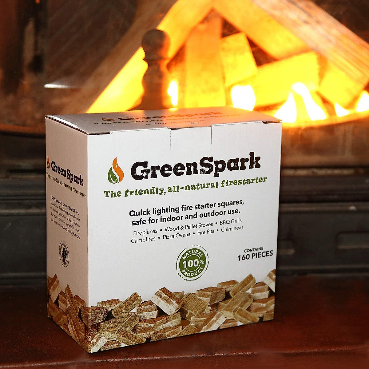 GreenSpark 100% Natural Firestarter, Fast Lighting, Long Burn, Waterproof, Safe for Indoor/Outdoor Use