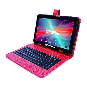 LINSAY 10.1" High End Octa Core 4GB RAM 128GB Storage Android 13 Google Certified Tablet with Red Crocodile Style Keyboard