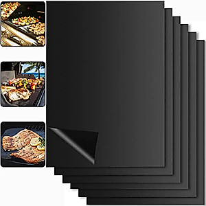 Non-Stick BBQ Grill Mats (Set of 6) Heavy Duty, Reusable, and Easy to Clean - Works for Gas Grill, Electric, Charcoal, Smokers