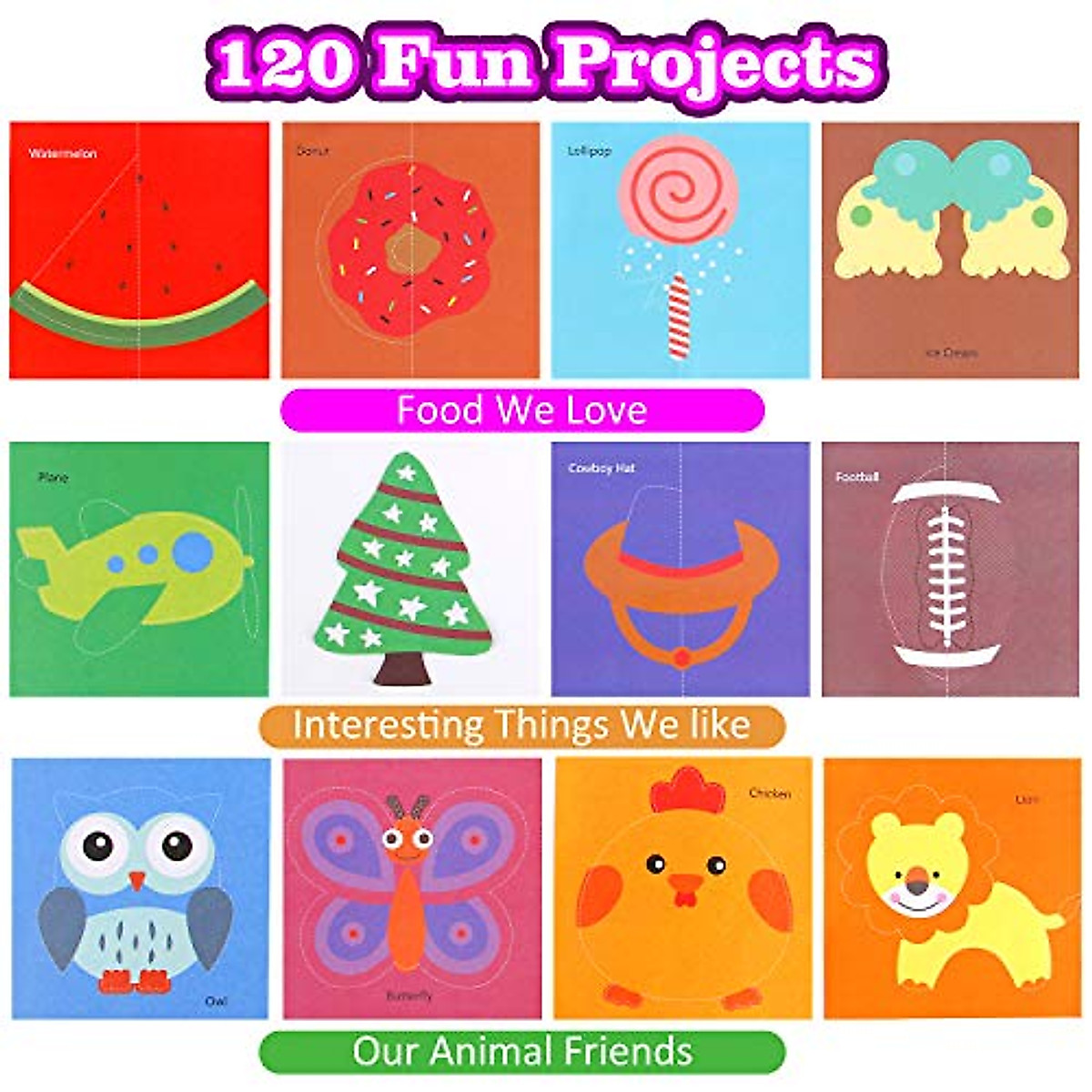 Fun Paper-Cut Set,Origami Paper Art; Scissor Skills Activity Cutting Book; Kids Scissors Crafts Kits Preschool-120 Pages with A Pair of Child-Safe Scissors Beginners Trainning and School Learning