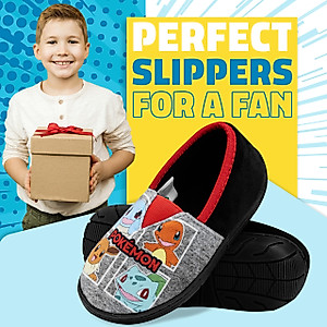 Pokemon Boys Slippers, Pikachu Bulbasaur Soft Kids Shoes, Gifts for Boys(Black/Red, 12.5 US)