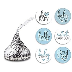 270 PCS Blue Baby Shower Stickers, 6 Design Self Adhesive Circle Label Stickers,  Baby Shower Envelope Seals Candy Stickers，Baby Shower Party Chocolate Stickers,Candy Stickers.（015）