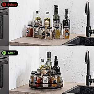 Lazy Susan Turntable Organizer for Cabinet Pantry Kitchen Countertop Table, 12" Wood Lazy Susan Spice Rack, Rustic Brown, Black