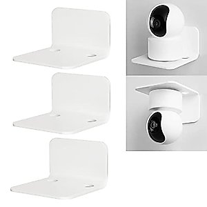 OAPRIRE White Floating Wall Shelves Set of 3 for Security Cameras, Baby Monitors, Speakers & More - Universal Acrylic Small Wall Shelf with Cable Clips, 10-Piece Strong Tapes, No Drill