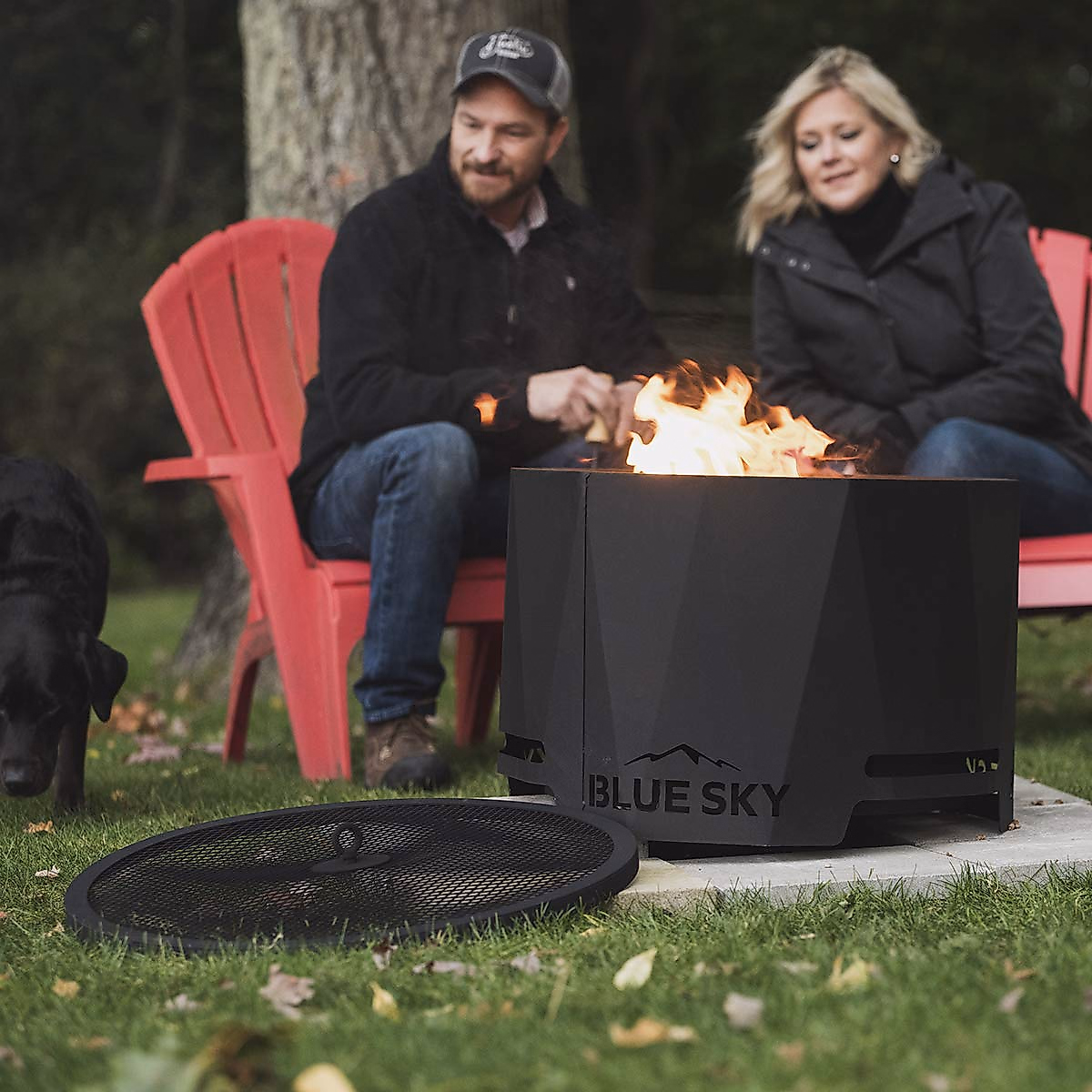 Blue Sky Outdoor Living 24” Steel Peak Patio Smokeless Fire Pit with Spark Screen Kit, Firewood and/or Wood Pellet Burning