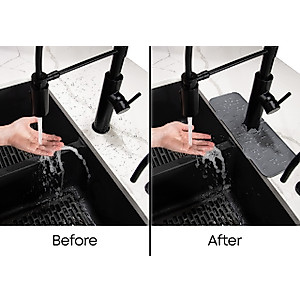 LCbasics - Sink Splash Guard - Silicone Faucet Handle Drip Catcher Tray - Sink Protectors for Kitchen Sink - Faucet Splash Guard for Kitchen Sink and Bathroom - Sink Mat Keeps Area Drier (BLACK-SMALL)