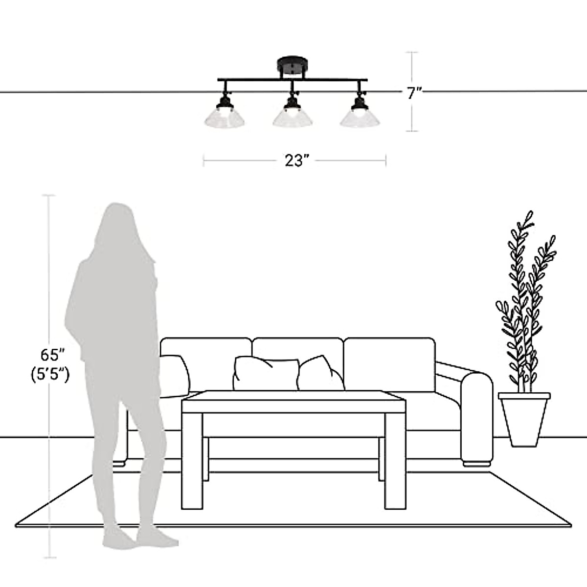 Catalina 23" Classic 3-Light Integrated LED Track Light with Adjustable Clear Glass Shades, Black