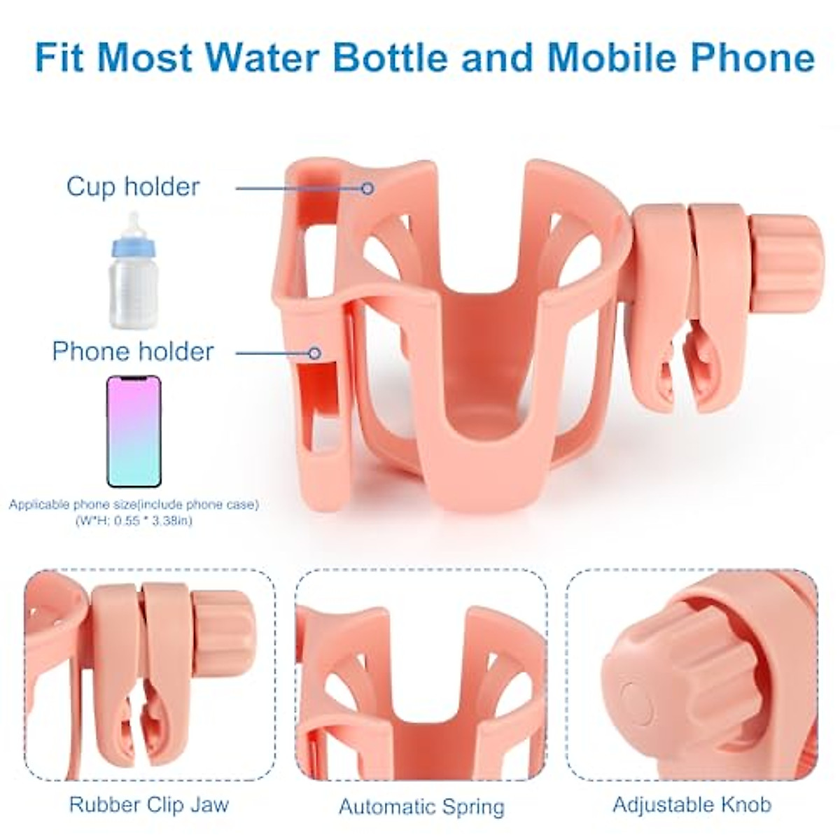 Accmor 2-in-1 Stroller Cup Holder, Universal Cup Holder for Uppababy Nuna Doona Strollers, 360° Rotatable Large Caliber Drinks Holder Cup Holder for Stroller, Bike, Wheelchair, Walker, Scooter