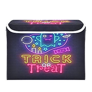 Kigai Happy Halloween Storage Basket 16.5x12.6x11.8 In Collapsible Fabric Storage Cubes Organizer Large Storage Bin with Lids and Handles for Shelves Bedroom Closet Office