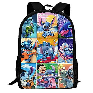 Stitch Cute Backpack Adult Laptop Bag Double Casual Daypack Cartoon Anime Character Classic Basic Lightweight Backpacks Travel Bag Gifts
