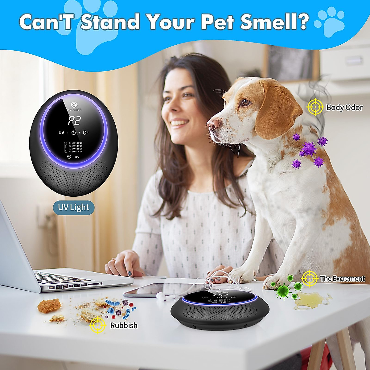 Advanced Cat Deodorizer for Litter Box, 99% Pets Odor Eliminator with 10000mAh Battery, Portable & Rechargeable Purifiers Deodorizer for Pets Litter Box Room Wardrobe Shoe Cabinet Toilet