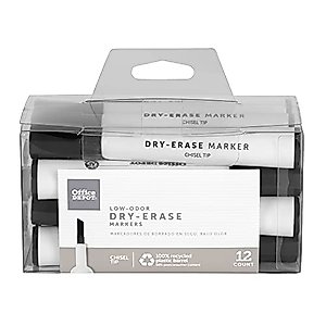 Office Depot Low-Odor Dry-Erase Markers, Chisel Point, Black, Pack Of 12, BY1066-BK