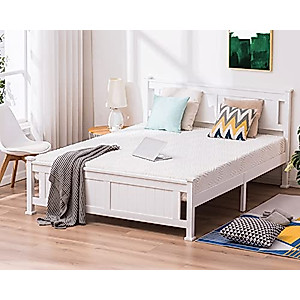Bonnlo Queen Platform Bed Frame with Headboard, Wood Bed Frame, No Box Spring Needed, White