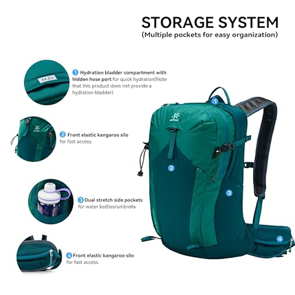 KAILAS Hurricane 26L Small Hiking Backpack Lightweight Daypack for Women Men Travelling Camping Outdoor Trekking Sea Green