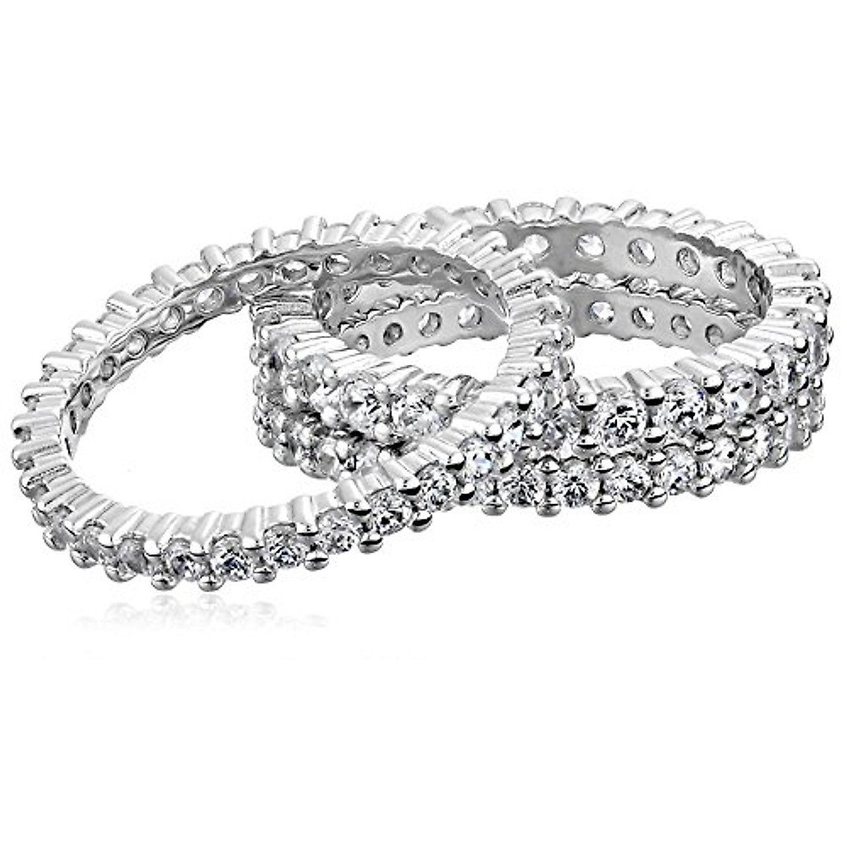 Amazon Essentials Sterling Silver Cubic Zirconia All-Around Band Stacking Ring Set (Set of 3), Size 6 (previously Amazon Collection)