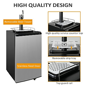 3.4 Cu.Ft. Kegerator, Keg Beer Cooler for Beer Dispensing with 4 Casters, CO2 Cylinder, Temperature Control, Drip Tray, Black Stainless Steel