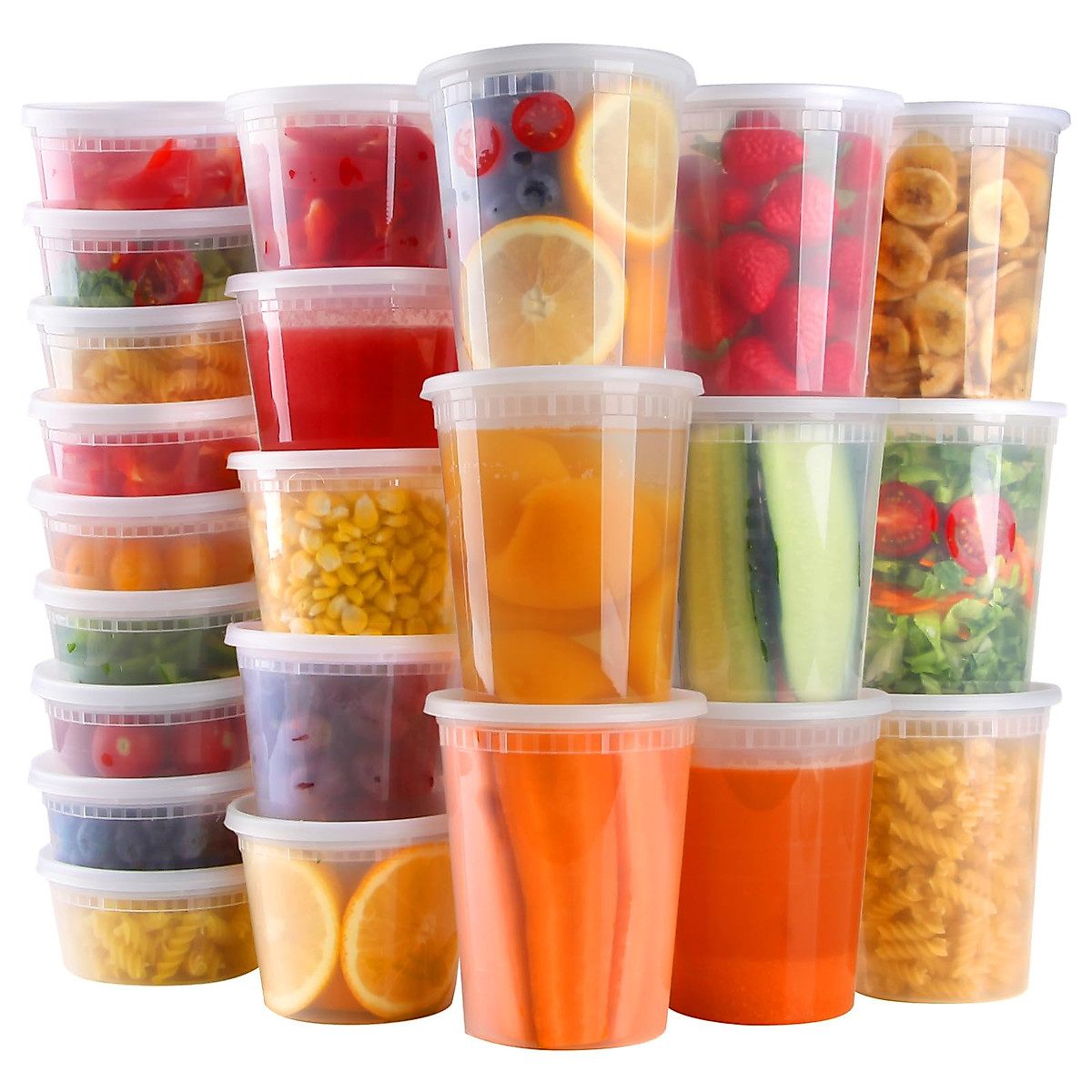 Deli Containers with Lids 48 Sets [8,16, 32 oz 16 Each ] - Disposable Soup Containers with Lids Freezer Safe, Plastic Containers for Restaurant, BPA Free | Portion Control | Leakproof | Microwave