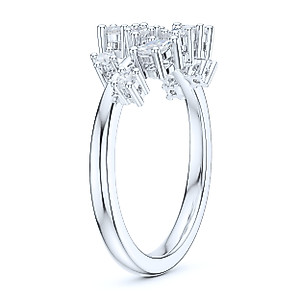 PRSTANI Sterling Silver Spilt Tree Branch Prong-Set Simulated Marquise Diamond Ring Wedding Band (7.5)