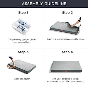 Bedsure Memory Foam Dog Bed for Extra Large Dogs - Orthopedic Waterproof Pet Mat for Crate with Removable Washable Cover and Nonskid Bottom - Water-Resistant Plush Flannel Fleece Top Pet Bed, Grey