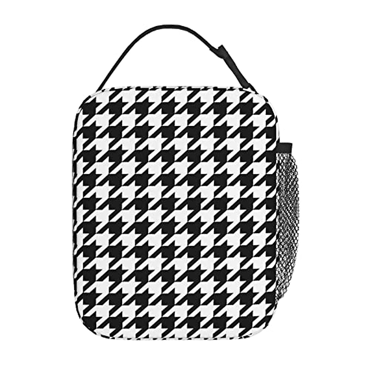 TGUBJGV Black and White Houndstooth Unisex Lunch Bag Tote Meal Bag Reusable Insulated Portable Lunch Box Handbags