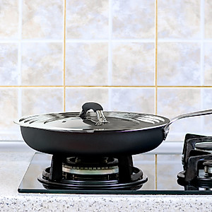 HOMVIDA Stainless Steel Universal Lid for Pans Pots Fits 8.25 9 10 11 12 Inch Cast Iron Skillets Frying Pans Woks - Design with Heat Resistant Handle and Vent Hole - Black Handle