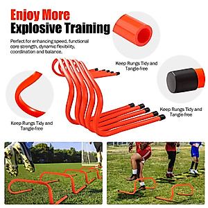 12 Rung Agility Training Ladder Kit – with A Carry Bag, Extra 5pcs of 6 Inch Speed Hurdles– All Purpose Football Soccer Agility Training Fitness Equipment