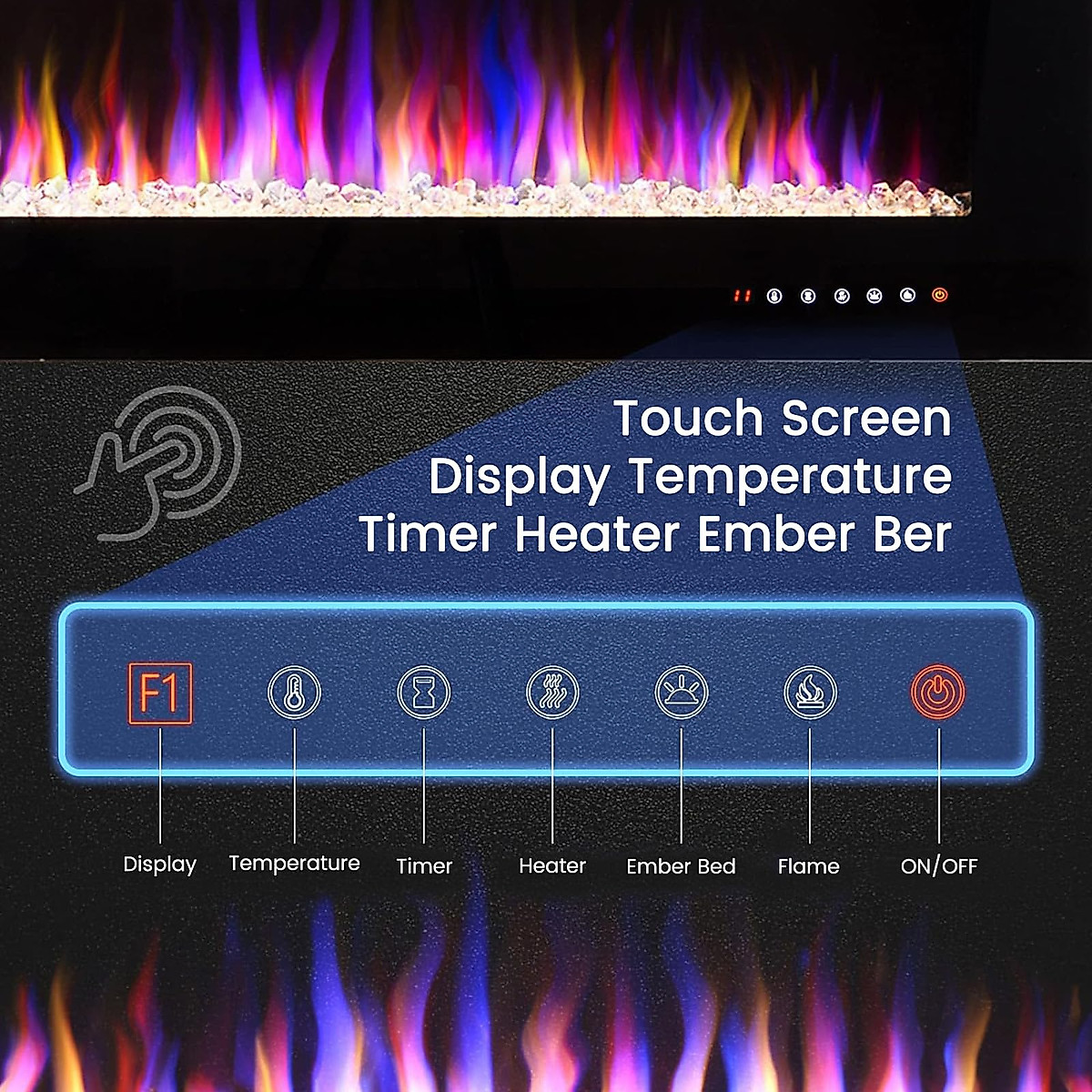 S-THROUGH 42 Inch Electric Fireplace Wall Mounted and Recessed, Linear Electric Fireplace with Remote Control & Timer, Touch Screen, Adjustable Flame Color, 750w/1500w Ultra-Thin Wall Fireplace Heater