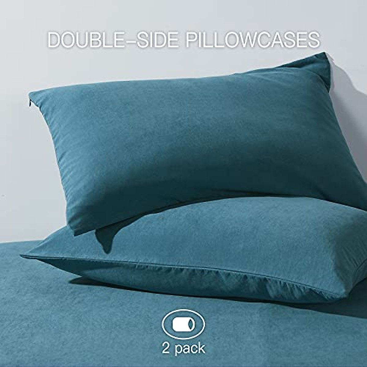 HAPPYMOON Pillowcases with Zipper Queen Size - Zippered Microfiber Pillow Cases for Hair and Skin 2 Pack, Soft Breathable Brushed Pillow Covers Set of 2, 20 X 30 Inches, Teal