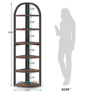 Tribesigns 6-Tier Corner Shelf, 71 Inch Tall Corner Bookshelf for Small Space, Rustic Plant Stand Display Rack for Living Room, Home Office, Kitchen