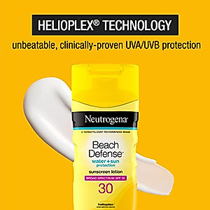Neutrogena Beach Defense Water-Resistant Sunscreen Lotion with Broad Spectrum SPF 30, Oil-Free and PABA-Free Oxybenzone-Free Sunscreen Lotion, UVA/UVB Sun Protection, SPF 30, 6.7 fl. oz